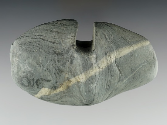 4 3/8" Single notch Wing Bannerstone. Banded Glacial Slate with "worm ...