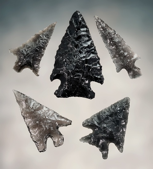 Set of 5 Obsidian arrowheads found in Oregon by Jack Corbet in the 1950 ...