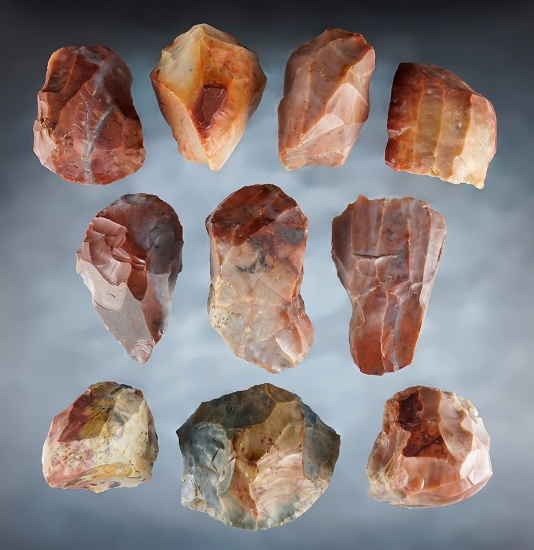 Set of 10 Hopewell Cores made from highly colorful Flint Ridge Flint ...