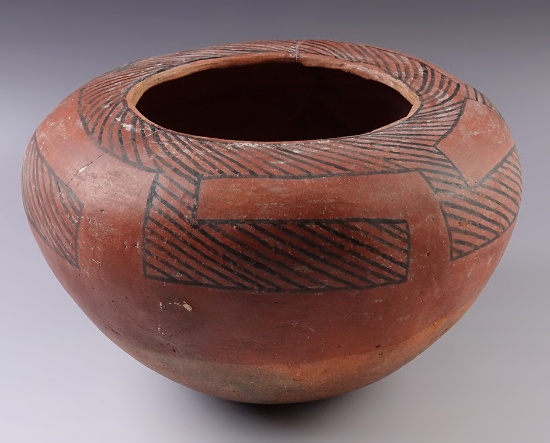Ancient 8 3/4" wide x 5 1/2" tall Old Pueblo Pottery Vessel with three ...