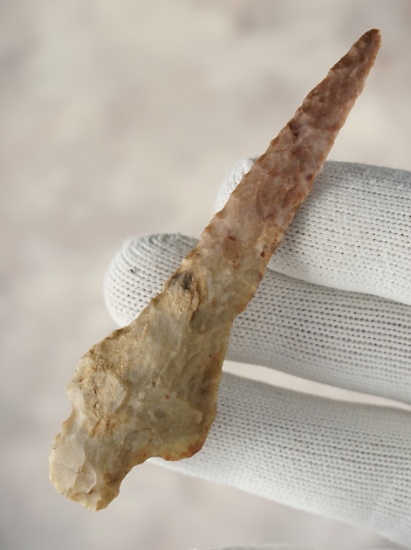 3 9/16" Stemmed Drill made from nicely colored Novaculite. Found in ...