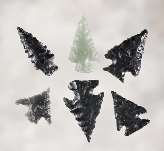 Set of 6 Obsidian Points found around Bodega Bay, Sonoma Co ...