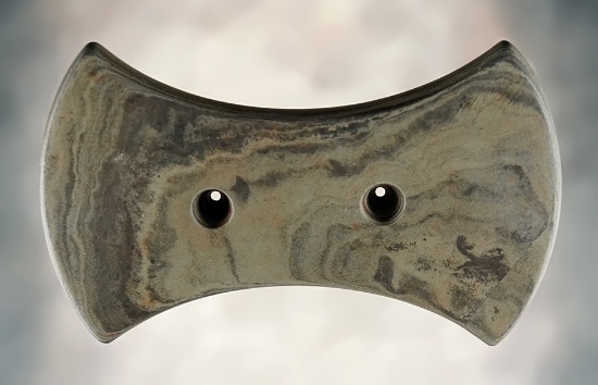 4" Adena Bi-Concave Gorget. Surface cleaned. Seneca Co., Ohio. Pictured ...