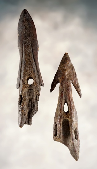 Pair of Inuit Bone Harpoon Tips found in Alaska. The largest is 3 9/16 ...