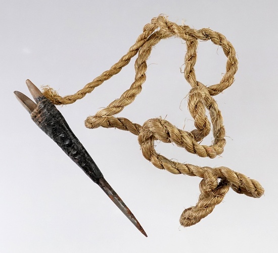 Rare 4 3/16" long Metal Harpoon Tip with original haft and cord. Found ...