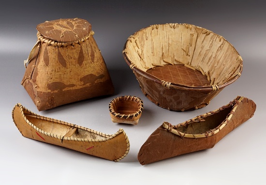 Nice set of 5 Contemporary Athabascan Birch Bark Items. Largest Basket ...