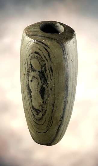 3 3/4" Banded Slate Tube Bannerstone found in near Corunna, DeKalb Co ...