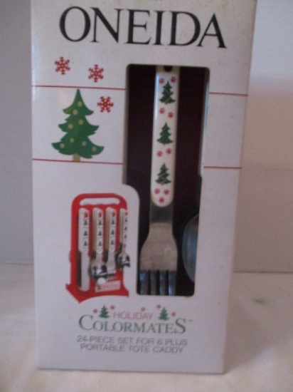 Oneida Holiday Colormates Stainless Flatware and Caddy in Original Box ...