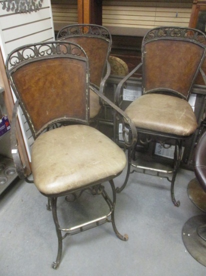 Three Heavy Iron Swivel Bar Stools with Padded Seats. | Online Auctions ...