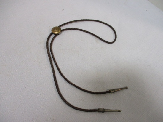 Vintage Leather Corded Bolo Tie with Gold Toned 'CSA' Button. | Online ...