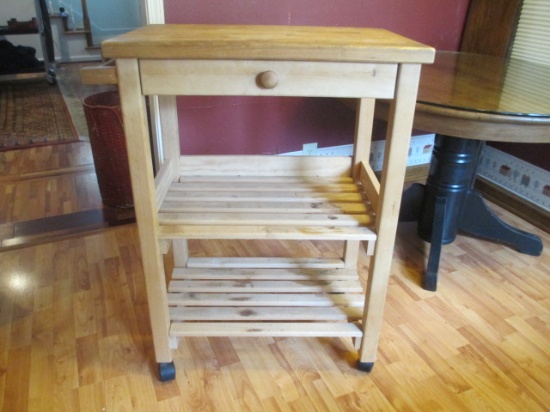 Maple Butcher Block Portable Island with Drawer and Two Wood Slat ...