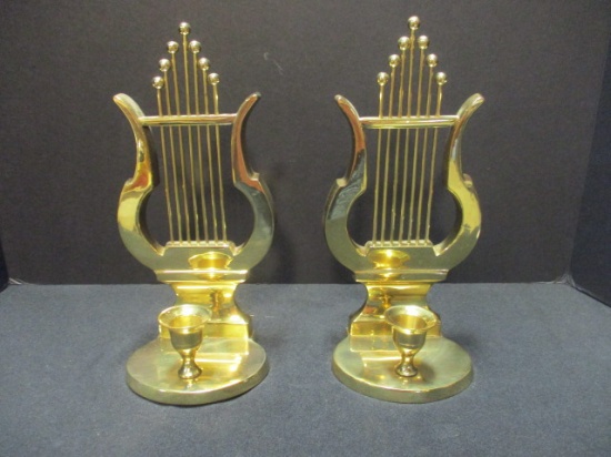 Brass Vintage Lyre Form Candleholder Wall Sconce/Bookends (PR) | Art ...