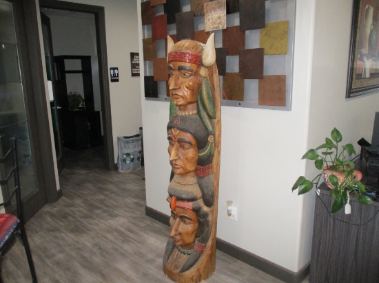 Solid Wood Carved 3-Indian Head Statue | Heavy Construction Equipment ...