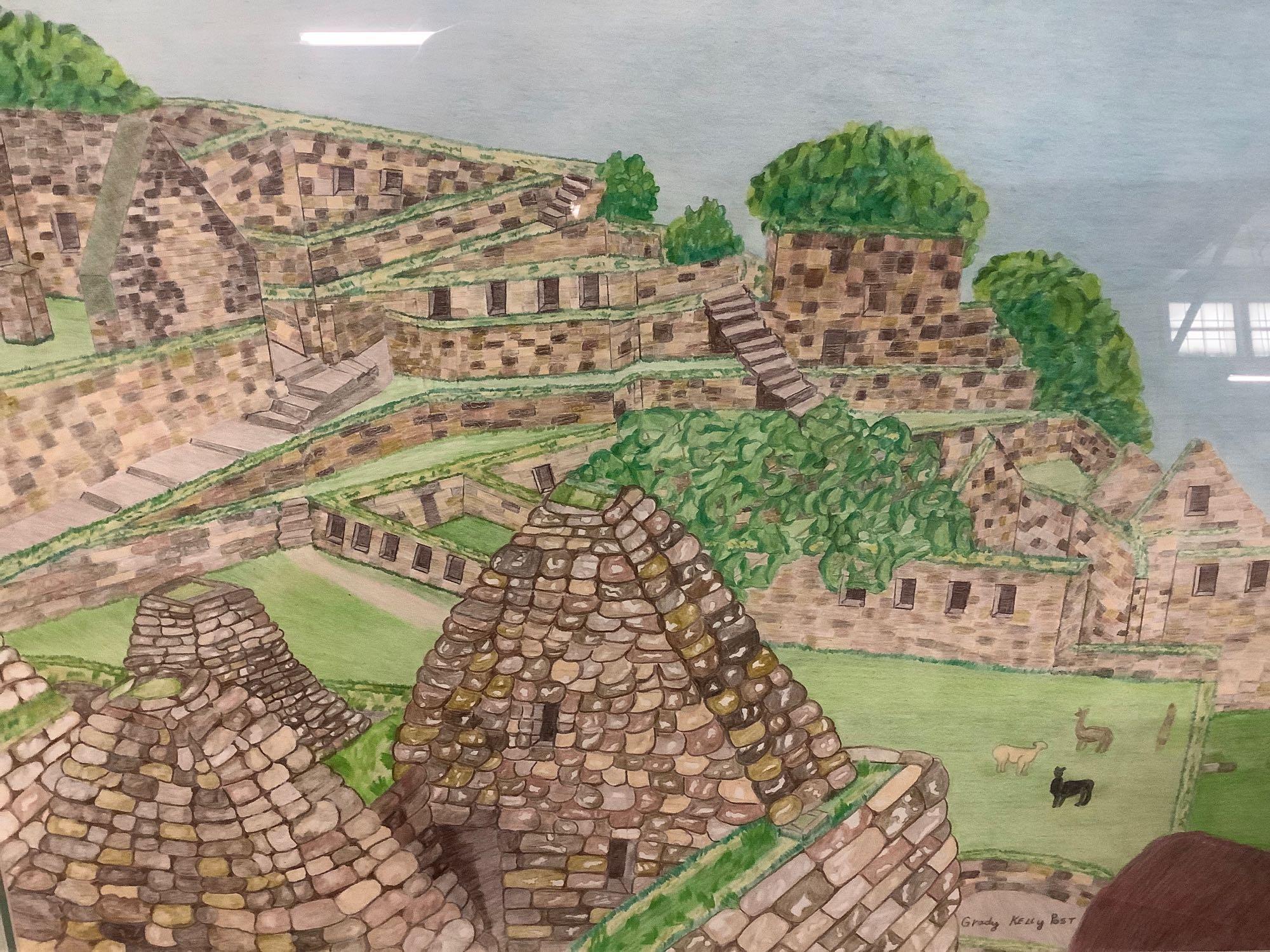 framed colored pencil drawing of ancient Peruvian | Proxibid