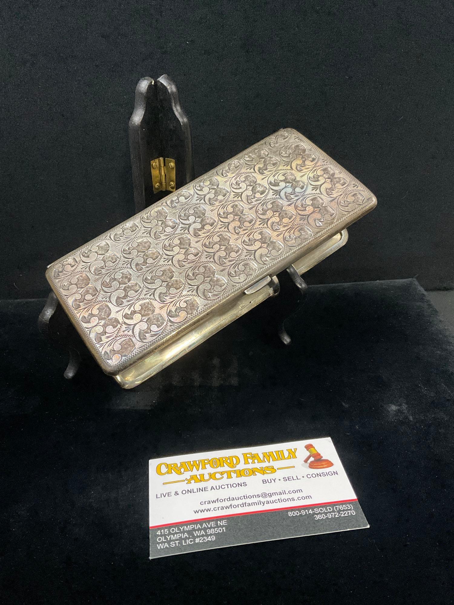 Antique Hinged Etched Cigarette Case, .950 | Proxibid