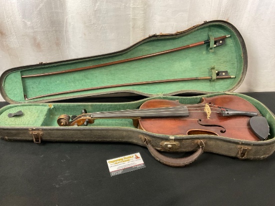 Vintage/Antique 4/4 size Violin, w/ 2x Bows & Case | Art, Antiques ...