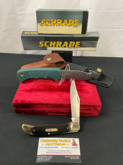 Pair of Vintage Schrade Knives, Old Timer Model 125OT & Fixed Blade ...