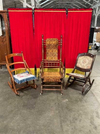 3 pcs Antique Wooden Rocking Chair Assortment. 1 Dowel Back, 1 Ladder ...