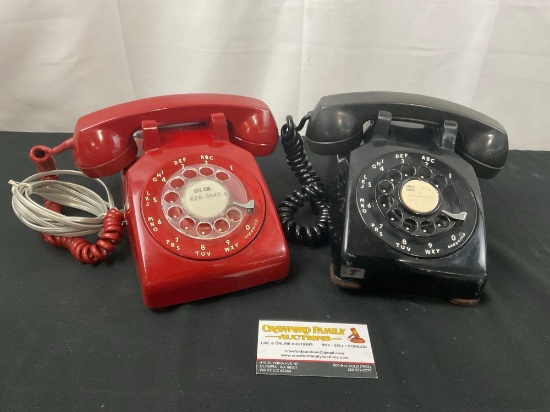 Pair of Vintage Rotary Phones, Red & Black in Color by Western Electric ...