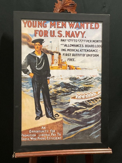 Framed Print of a WWII US Navy Recruitment Ad, Young Men Wanted | Art ...