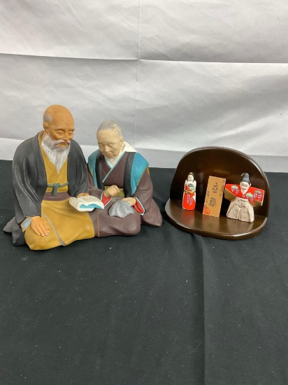 Hakata Urasaki Dolls Sculpture of Elderly Couple, & Japanese Clay ...