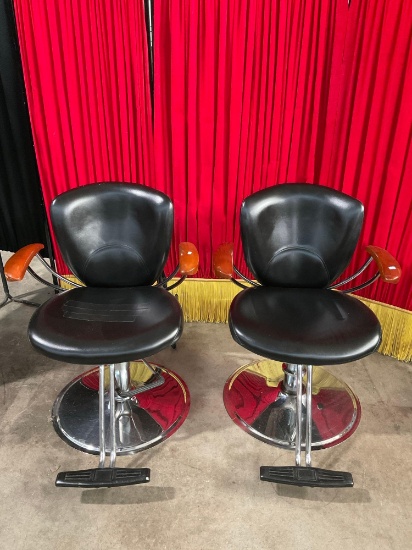 Pair of Modern Metal Rotating Adjustable Height Salon Chairs w/ Black ...