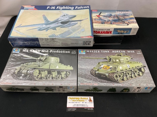 4x Model Kits, 2x Trumpeter M4 Sherman Tanks, Monogram F-16 Fighting ...