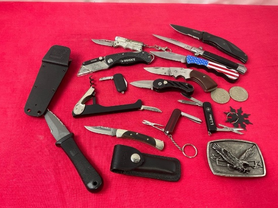 15 pcs, Husky Utility Knife, SOG Dagger, Buck Custom, Kershaw Pair ...