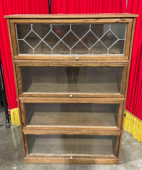 Vintage Tiger Oak Wood 4-Tier Barrister Bookcase w/ Glass Fronted ...