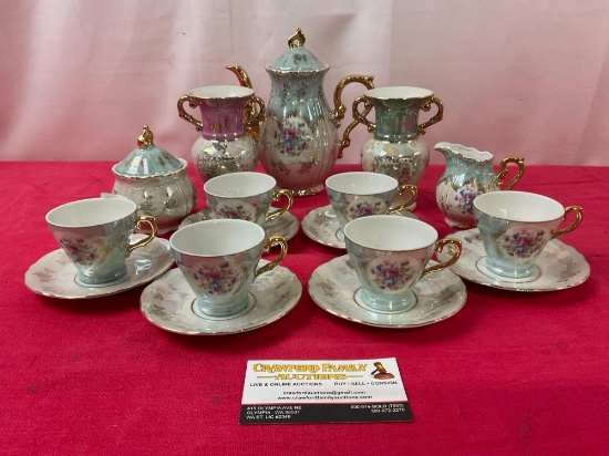 Vintage Lusterware Porcelain China, Teapot, Pair of Small Vases, 6 cups ...