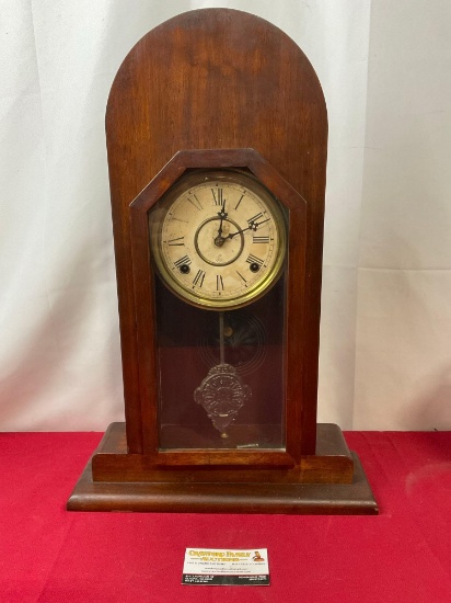 Antique WM L. Gilbert Mantel Clock, Time Strike Pendulum, 22h x 15w x ...
