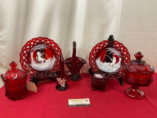 Collection of Westmoreland Glass Red, Coin Glass and Baskets ...