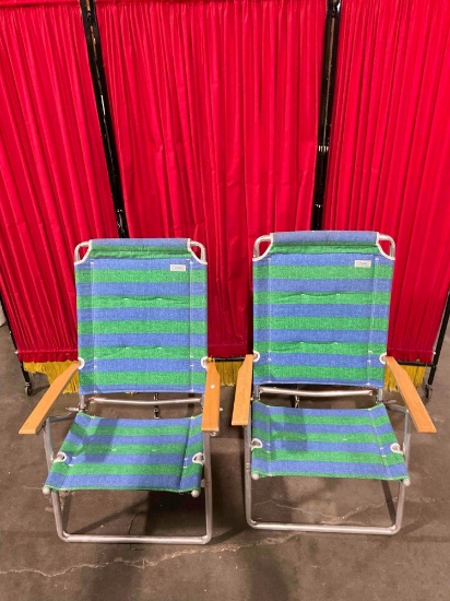 Vintage DEBRO Original Folding Wood & Metal Beach Chairs w/ Green ...