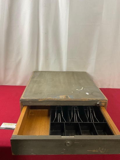 Antique Wooden Cash Drawer, 6h x 19w x 21d inches, no key, missing some ...
