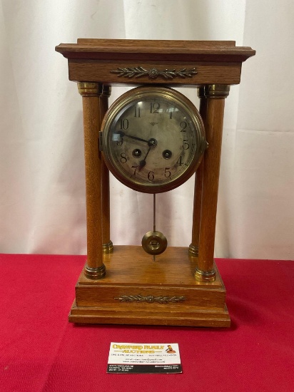 Antique 1900s Time Strike Column Mantel Clock, 8 day movement, 15h x 9w ...