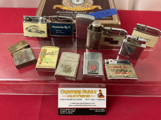 Collection of 12 Cigarette lighter's Zippo 16, Old Camel, Jim Beam ...
