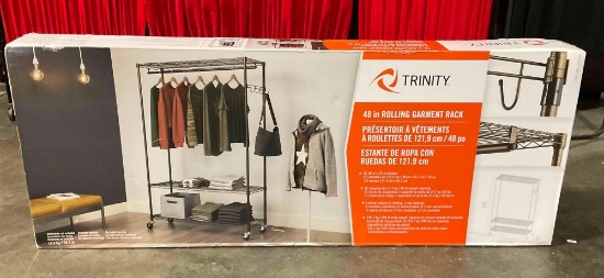 Trinity 48" Rolling Brushed Bronze Finish Metal Garment Hanger Rack ...