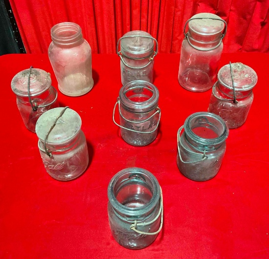 9 pcs Vintage Glass Jar Assortment. Atlas & Ball Lidded Mason Jars ...