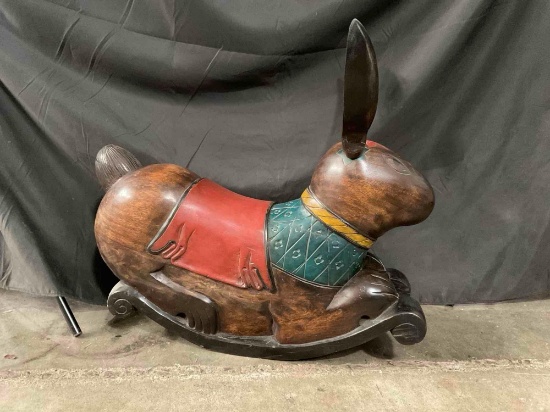 Vintage / Antique Handcarved & Handpainted Wooden Rabbit Childs Rocker ...