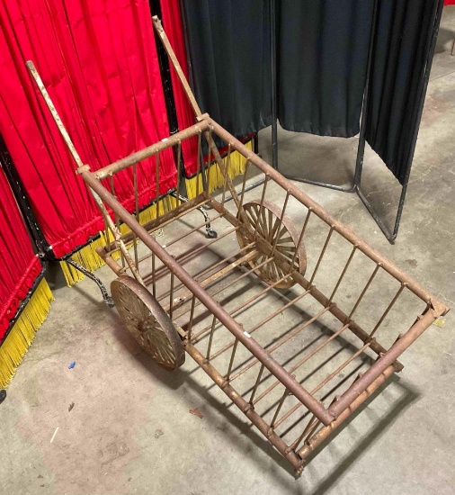 Charming Vintage Painted Metal Push Cart Wheelbarrow Garden Art Yard ...