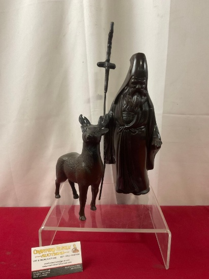 Pair of Vintage Japanese Bronze Figures, Deer Buck & Su Wu Sage Figure ...