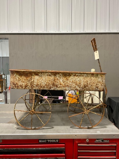 Vintage rusted yard Art planter or decorative metal pull cart - fair to ...