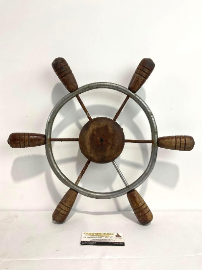 Vintage Chris Craft 6 Spoke Steering Wheel, Wooden Handles & Steel Ring ...