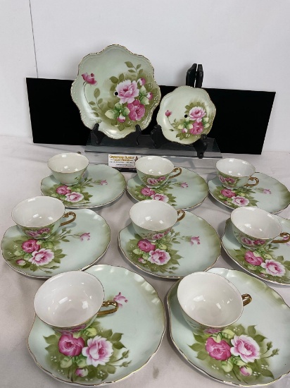 Vintage Lefton China, 8 cups & snack plates, 2 pieces of tiered serving ...