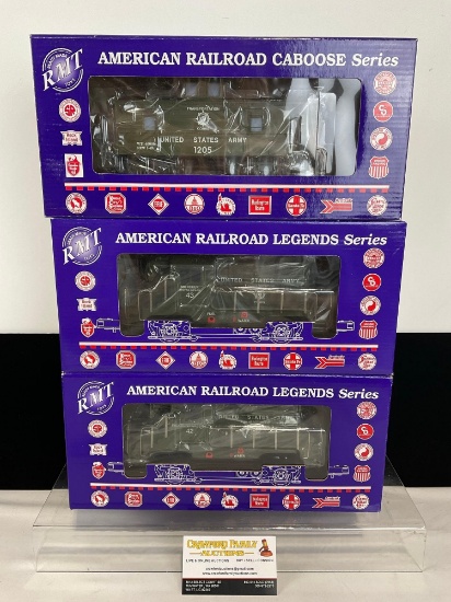 3x RMT Train Cars Army, #1205 Caboose, 2x Diesel Locomotives, #4312 ...