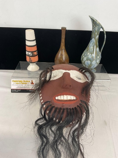 Desert Pueblo Pottery Vase, Japanese Bronze Bud Vase, Ewer signed Laura ...