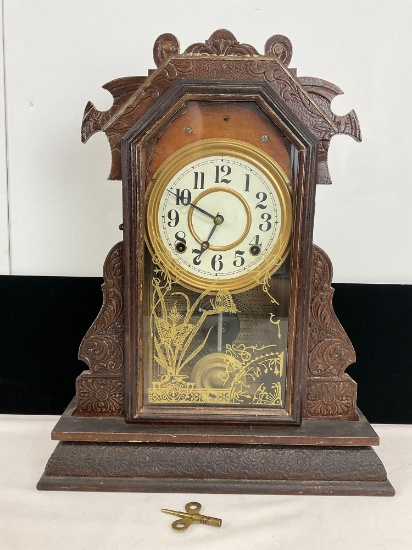 Vintage 8 Day Elias Ingraham Clock Co w/ key, Time Strike Mantel Clock ...