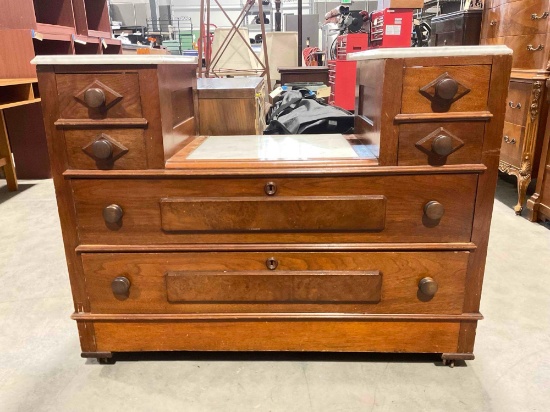 Antique Walnut? Gray Marble Topped Dresser w/ 6 Doweled Drawers. Very ...