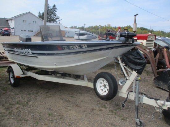 1988 Sylvan Eliminator 16 FT boat w/100 HP Mariner motor, Minnkota trolling motor on trailer ...