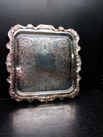 17x17 Silver Plated Serving Tray with Chased Edge | Online Auctions ...
